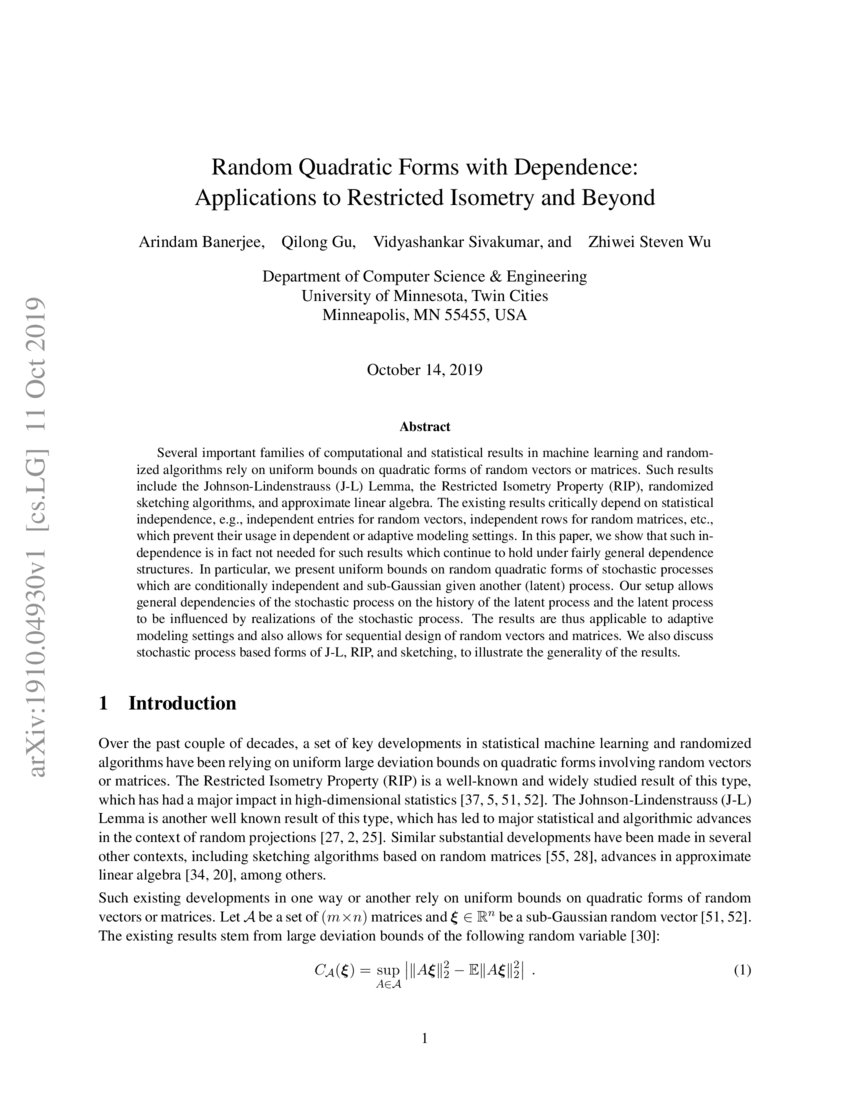 Random Quadratic Forms with Dependence: Applications to Restricted ...
