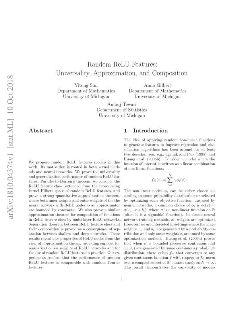 Random Relu Features Universality Approximation And Composition Deepai