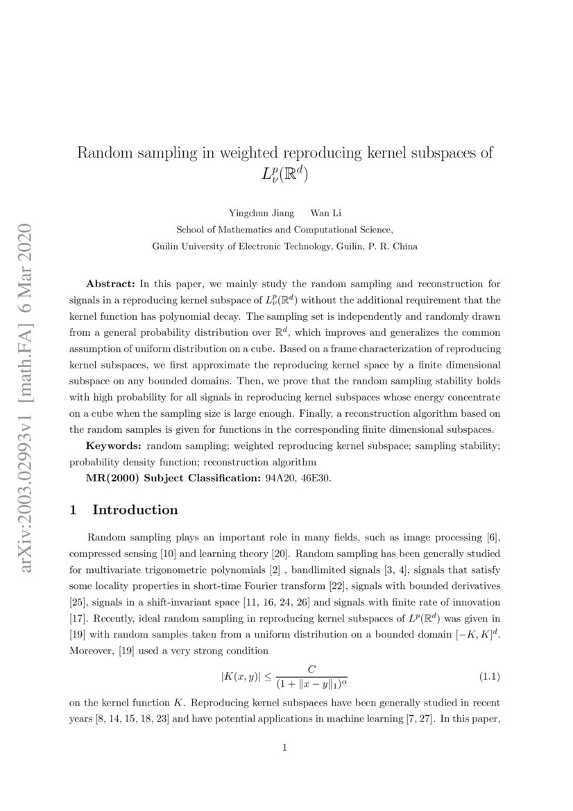 Random sampling in weighted reproducing kernel subspaces of L^p_ν(R^d) | DeepAI