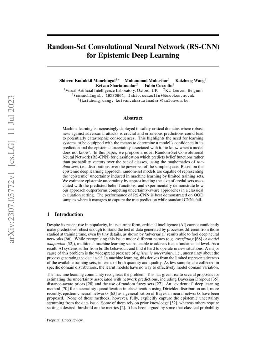 Random-Set Convolutional Neural Network (RS-CNN) for Epistemic Deep Learning | DeepAI