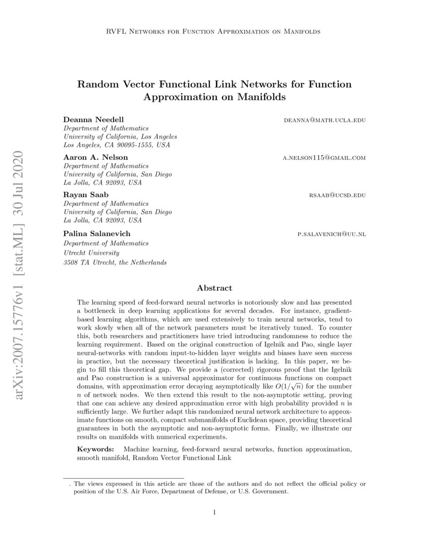 Random Vector Functional Link Networks For Function Approximation On Manifolds Deepai 