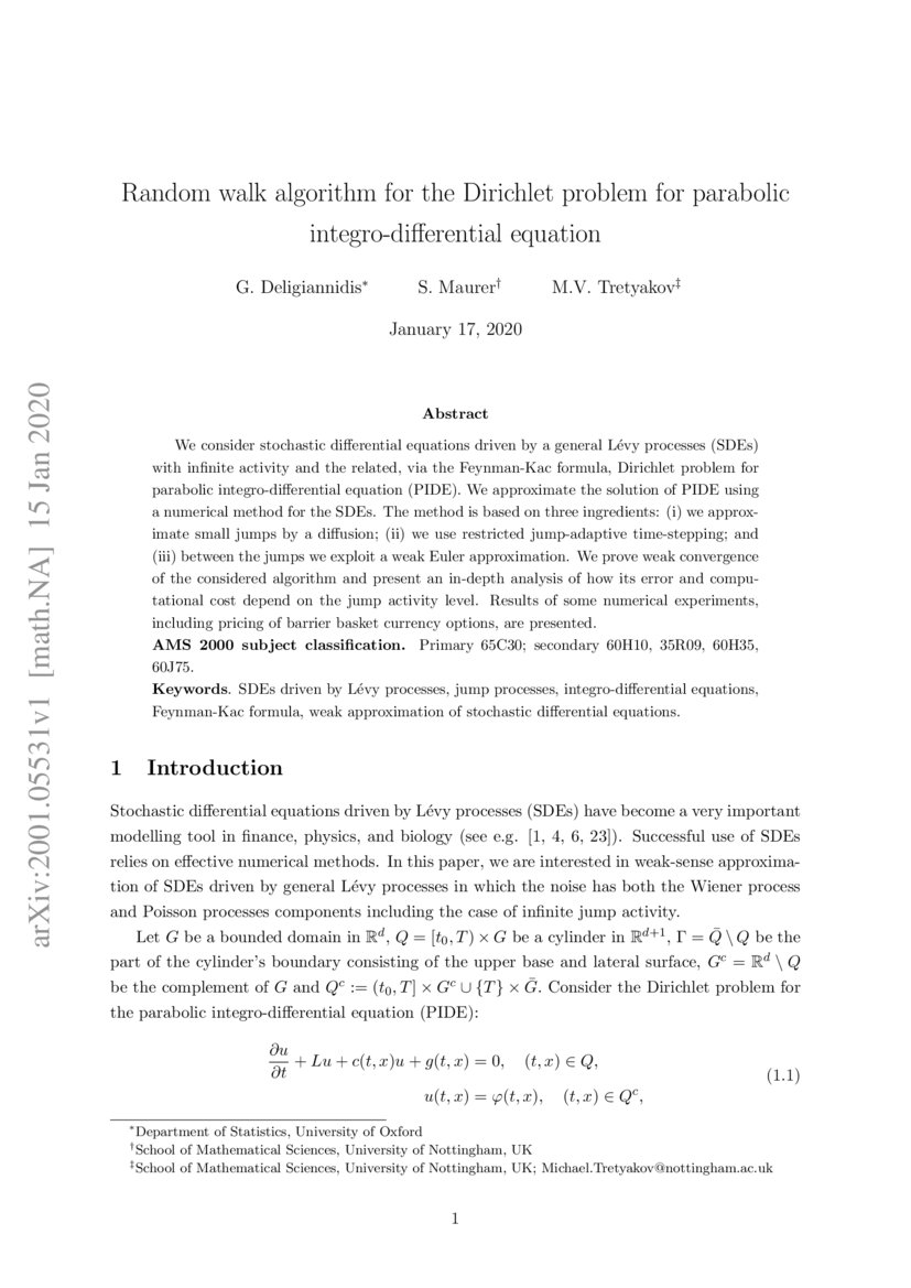 Random walk algorithm for the Dirichlet problem for parabolic integro-differential equation | DeepAI