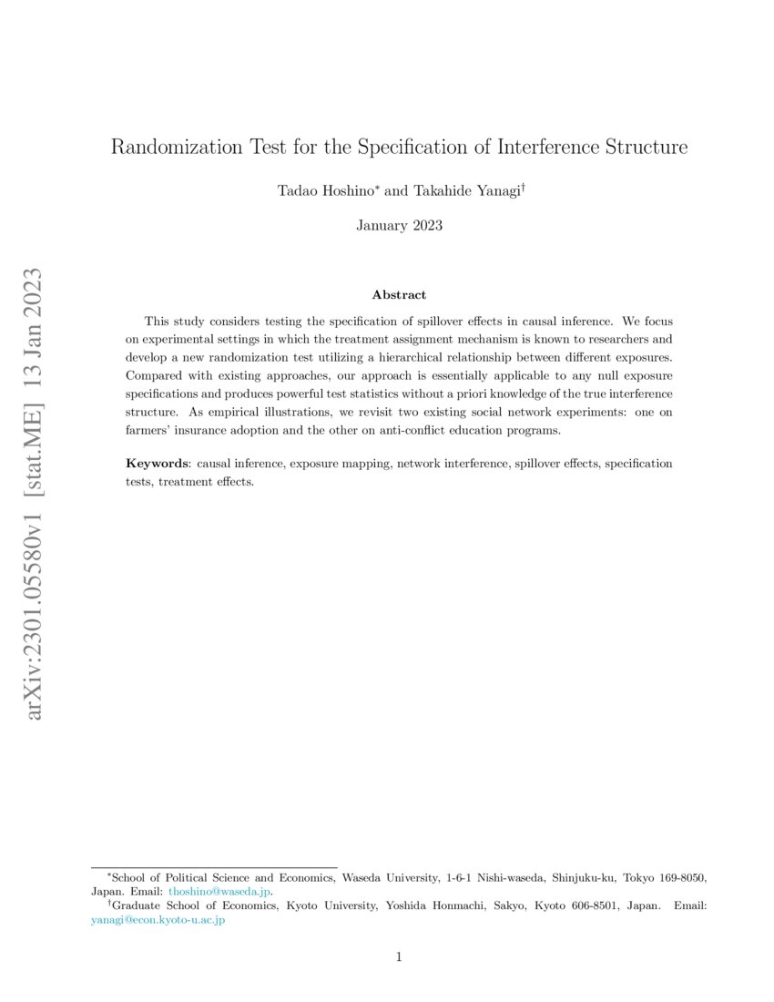 Randomization Test For The Specification Of Interference Structure Deepai