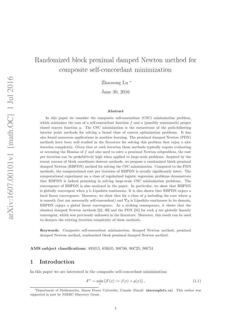 Randomized Block Proximal Damped Newton Method For Composite Self Concordant Minimization Deepai 