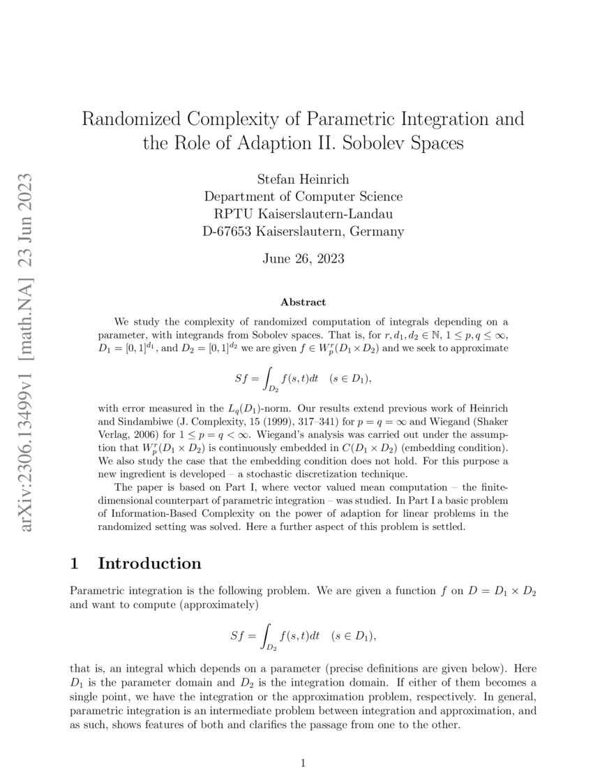 Randomized Complexity Of Parametric Integration And The Role Of