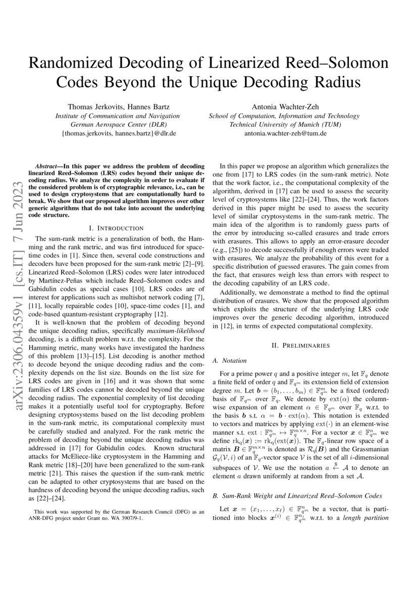 Randomized Decoding Of Linearized Reed Solomon Codes Beyond The Unique Decoding Radius Deepai 8999