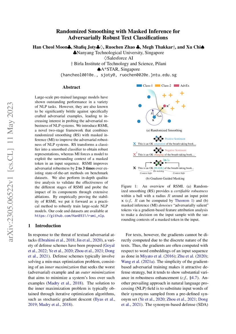 Randomized Smoothing With Masked Inference For Adversarially Robust Text Classifications Deepai