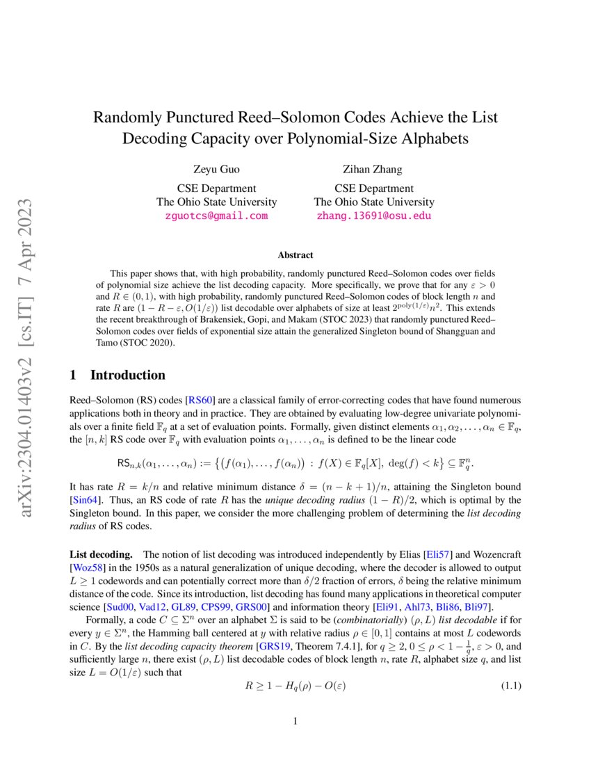 Randomly Punctured Reed-Solomon Codes Achieve the List Decoding Capacity over Polynomial-Size ...