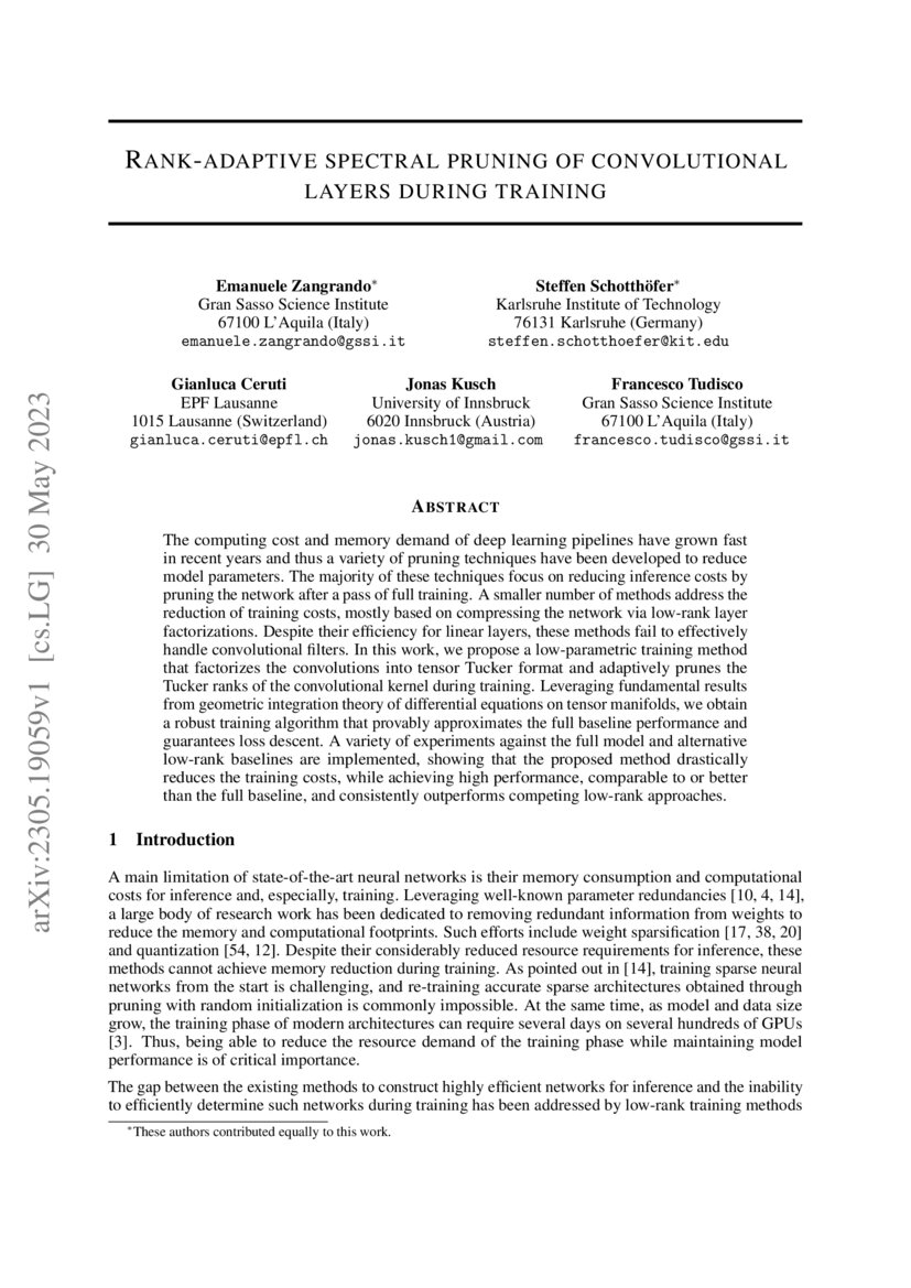 Rank-adaptive spectral pruning of convolutional layers during training | DeepAI