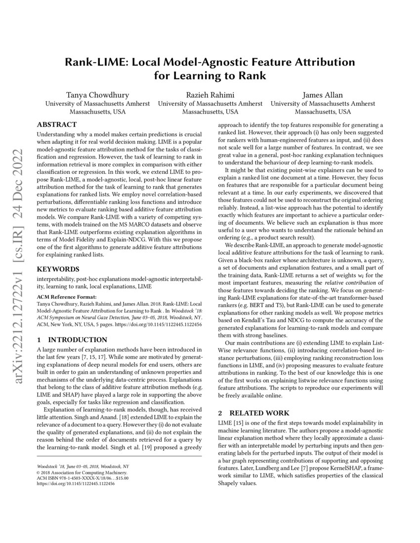 Rank-LIME: Local Model-Agnostic Feature Attribution for Learning to ...