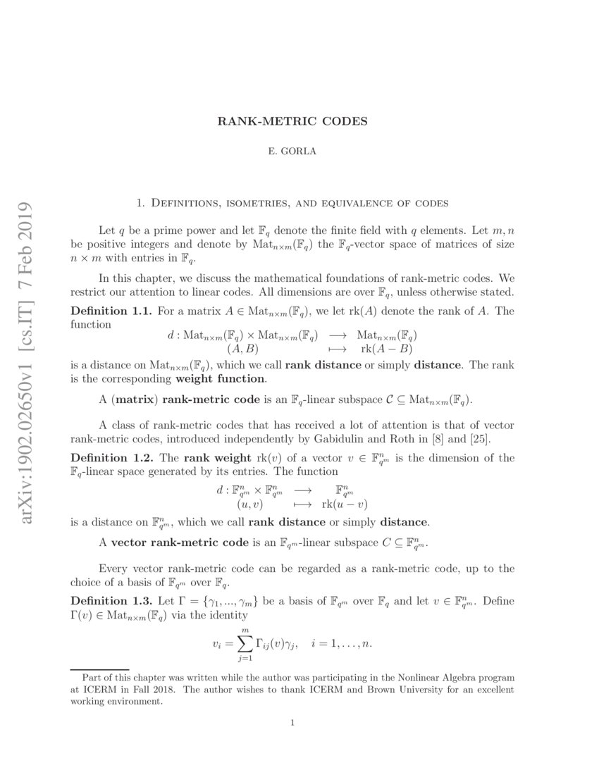 Rank Metric Codes Deepai