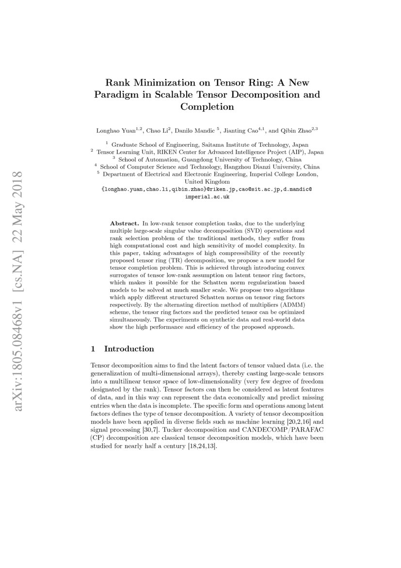 Rank Minimization on Tensor Ring: A New Paradigm in Scalable Tensor Decomposition and Completion ...
