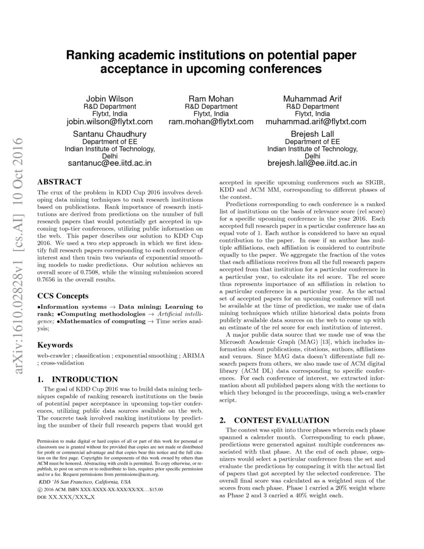 Ranking academic institutions on potential paper acceptance in upcoming ...