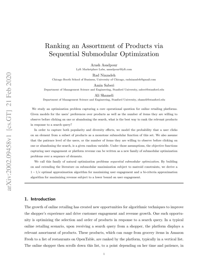 Ranking An Assortment Of Products Via Sequential Submodular