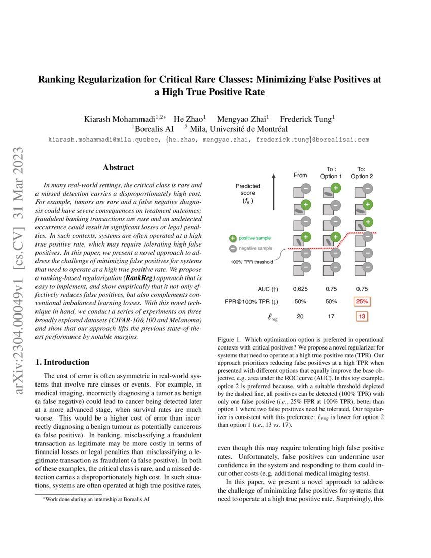 Ranking Regularization For Critical Rare Classes Minimizing False