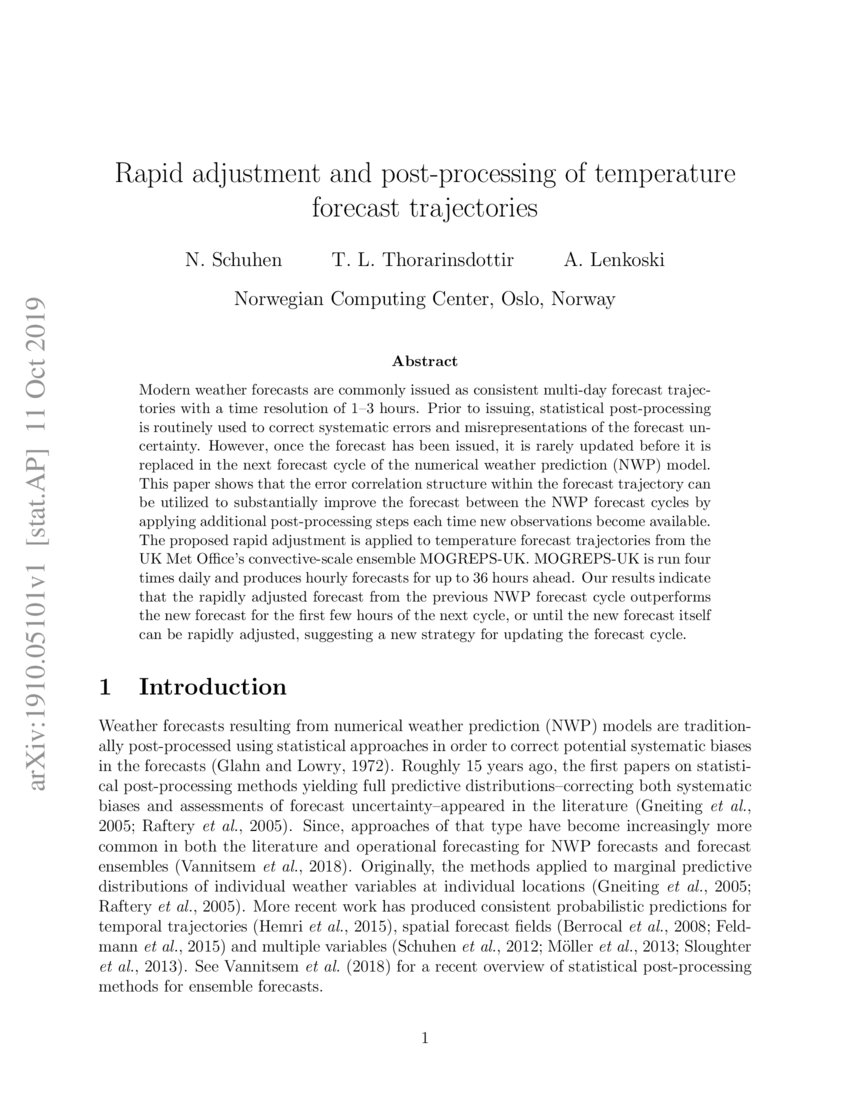 Rapid adjustment and post-processing of temperature forecast trajectories | DeepAI