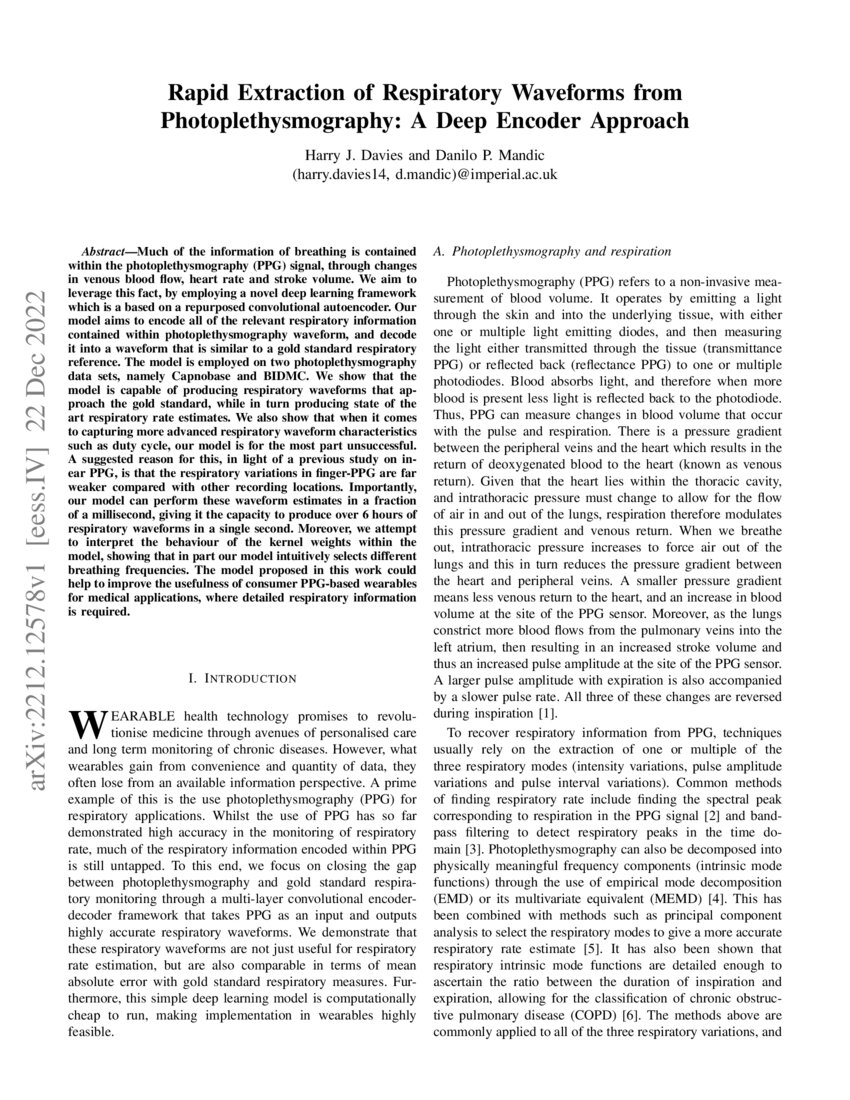 Rapid Extraction of Respiratory Waveforms from Photoplethysmography: A ...