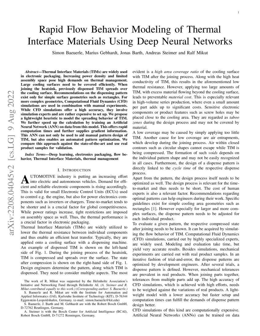 Rapid Flow Behavior Modeling of Thermal Interface Materials Using Deep Neural Networks | DeepAI