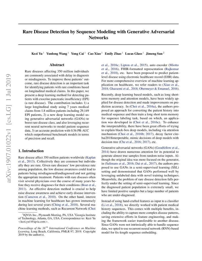 Rare Disease Detection by Sequence Modeling with Generative Adversarial Networks | DeepAI