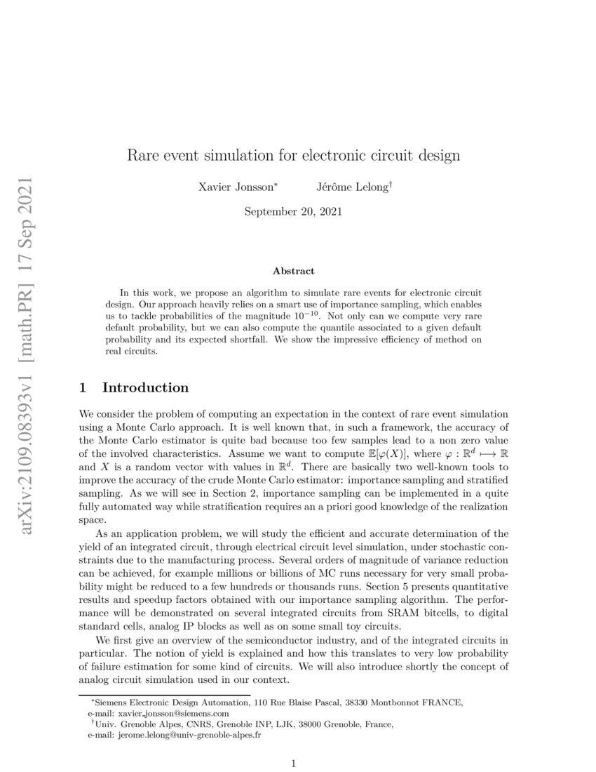 Rare event simulation for electronic circuit design | DeepAI