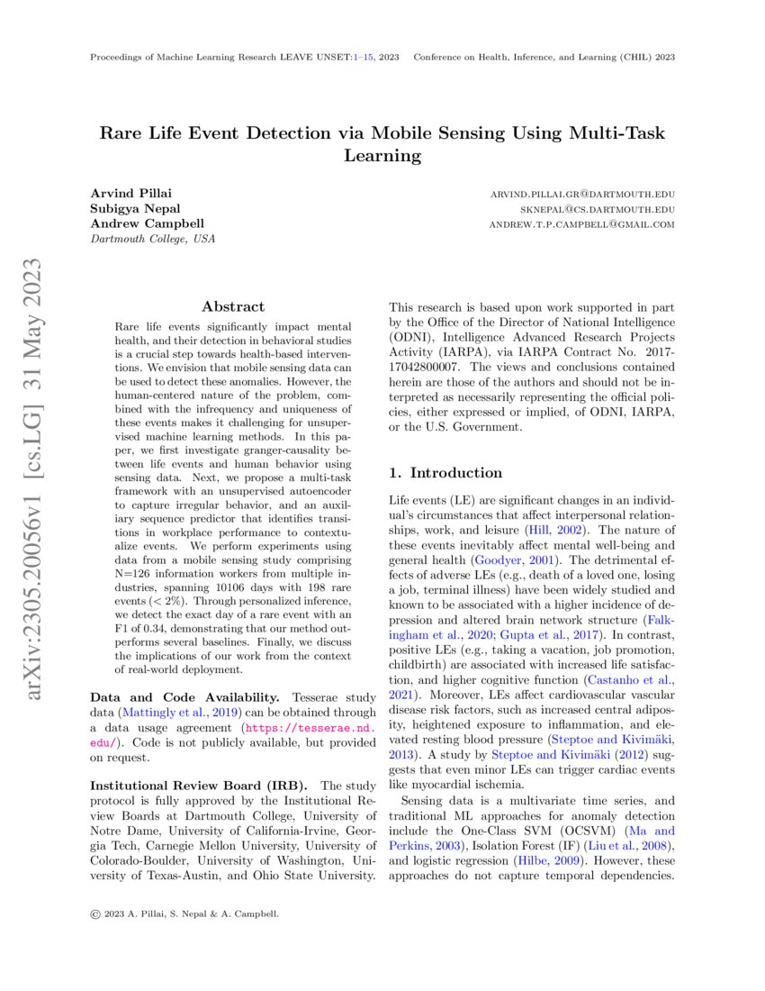 Rare Life Event Detection via Mobile Sensing Using Multi-Task Learning | DeepAI