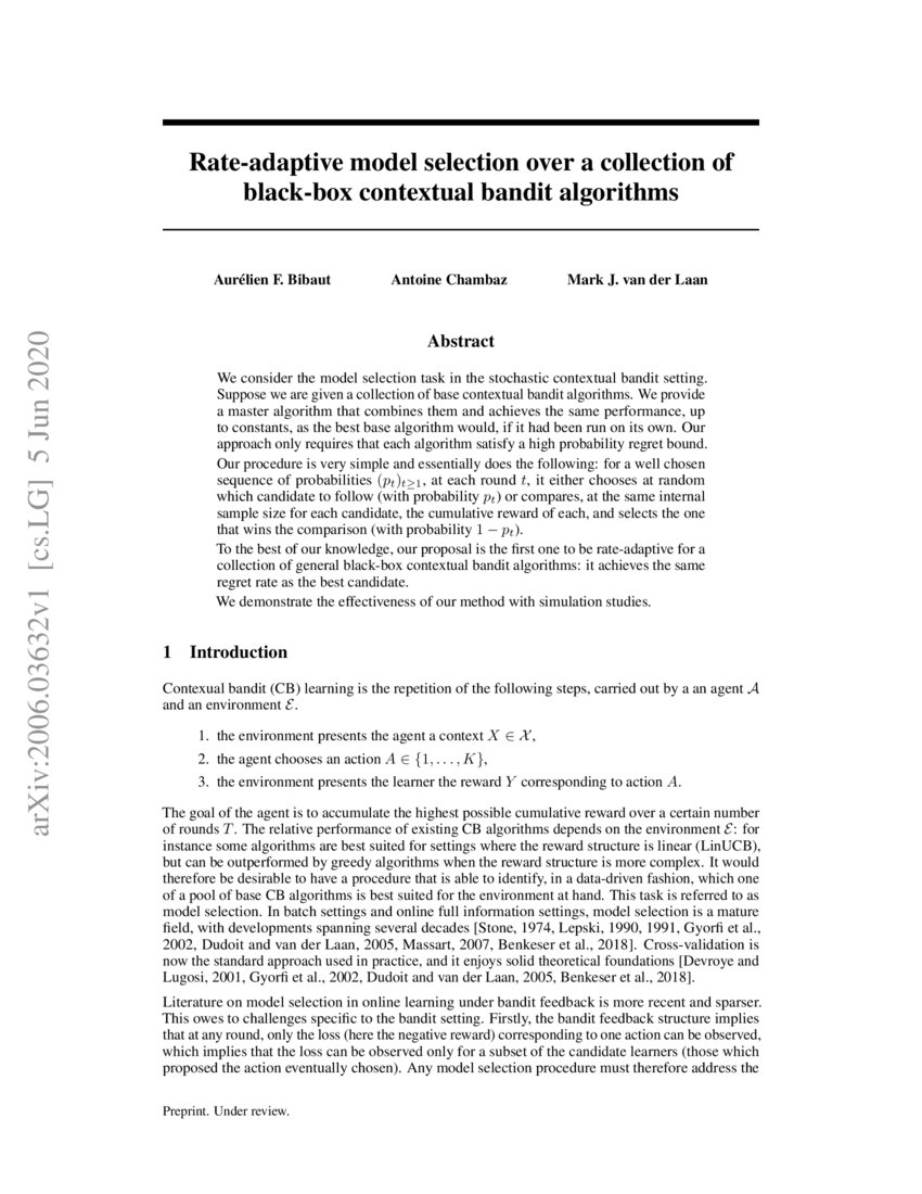 Rate-adaptive model selection over a collection of black-box contextual bandit algorithms | DeepAI