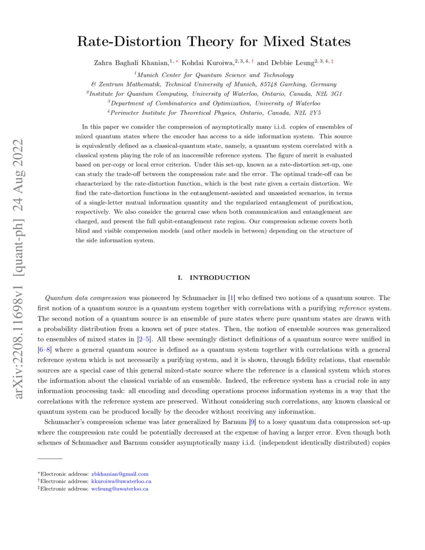 Rate-Distortion Theory for Mixed States | DeepAI