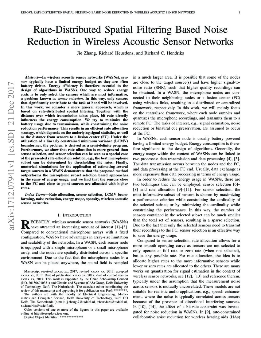 Rate Distributed Spatial Filtering Based Noise Reduction In Wireless