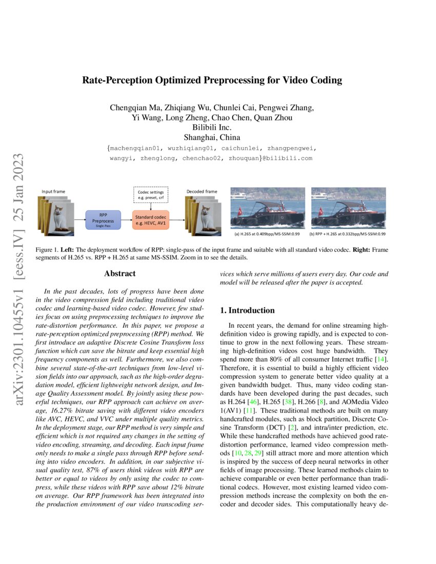 Rate-Perception Optimized Preprocessing for Video Coding | DeepAI