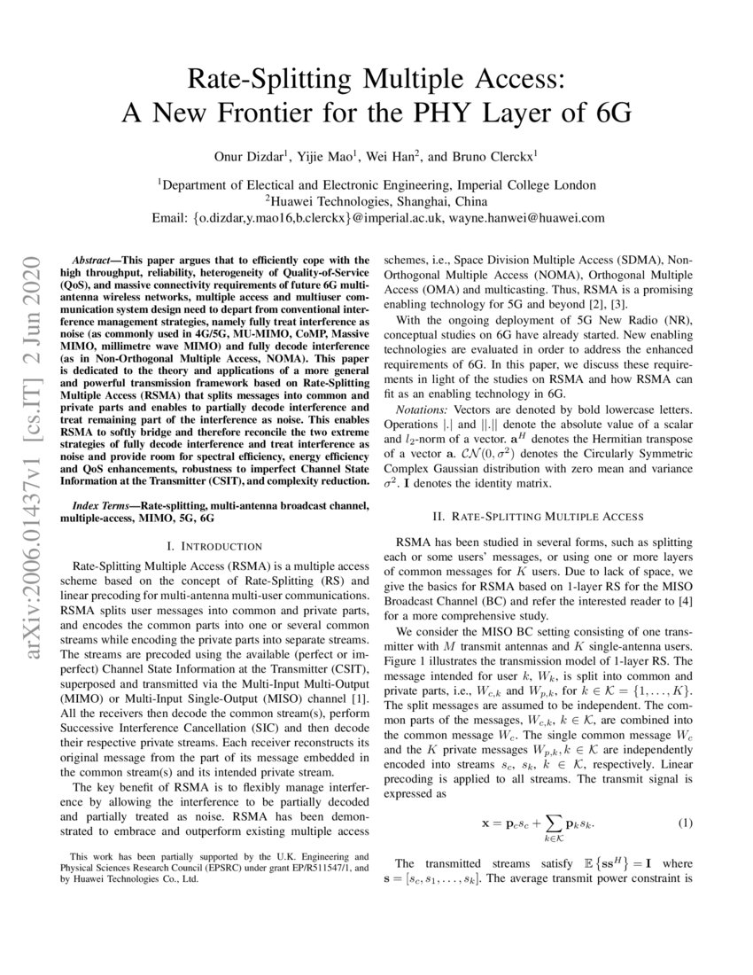 Rate Splitting Multiple Access A New Frontier For The Phy Layer Of 6g