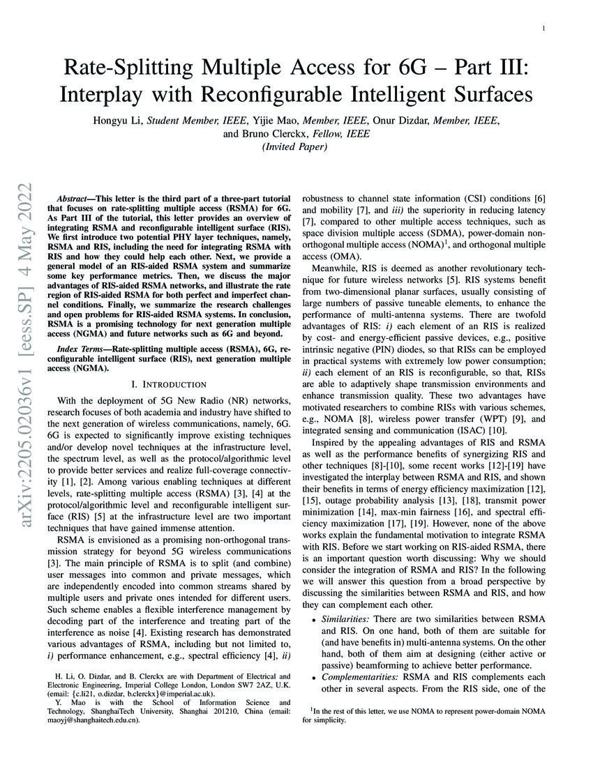 Rate Splitting Multiple Access For 6g Part Iii Interplay With Reconfigurable Intelligent