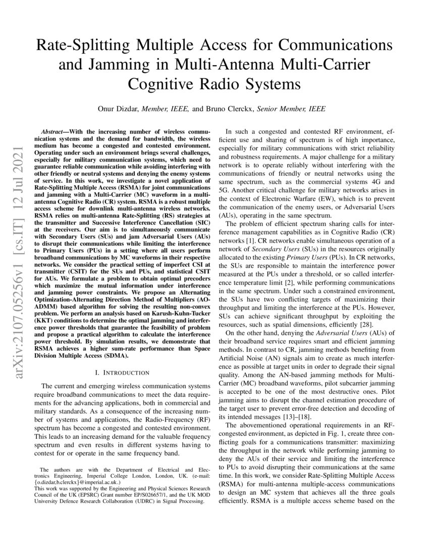 Rate Splitting Multiple Access For Communications And Jamming In Multi Antenna Multi Carrier