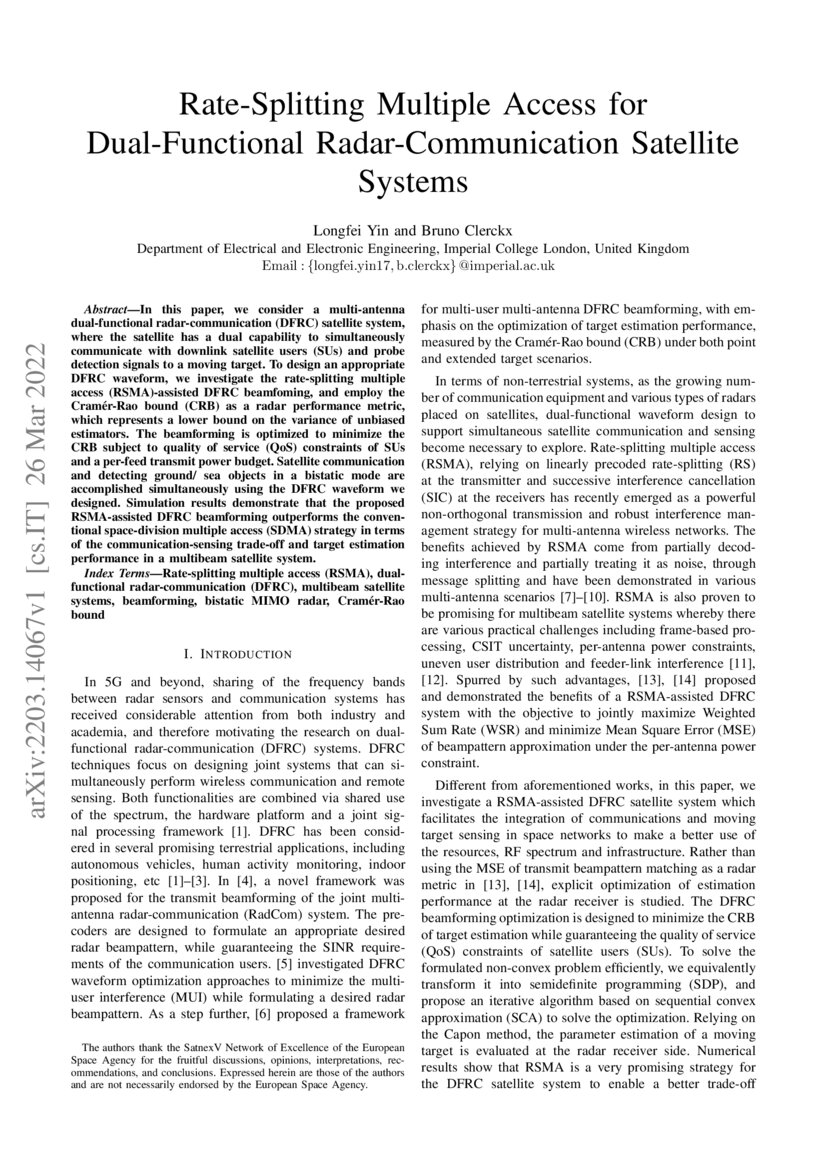 Rate-Splitting Multiple Access for Dual-Functional Radar-Communication Satellite Systems | DeepAI