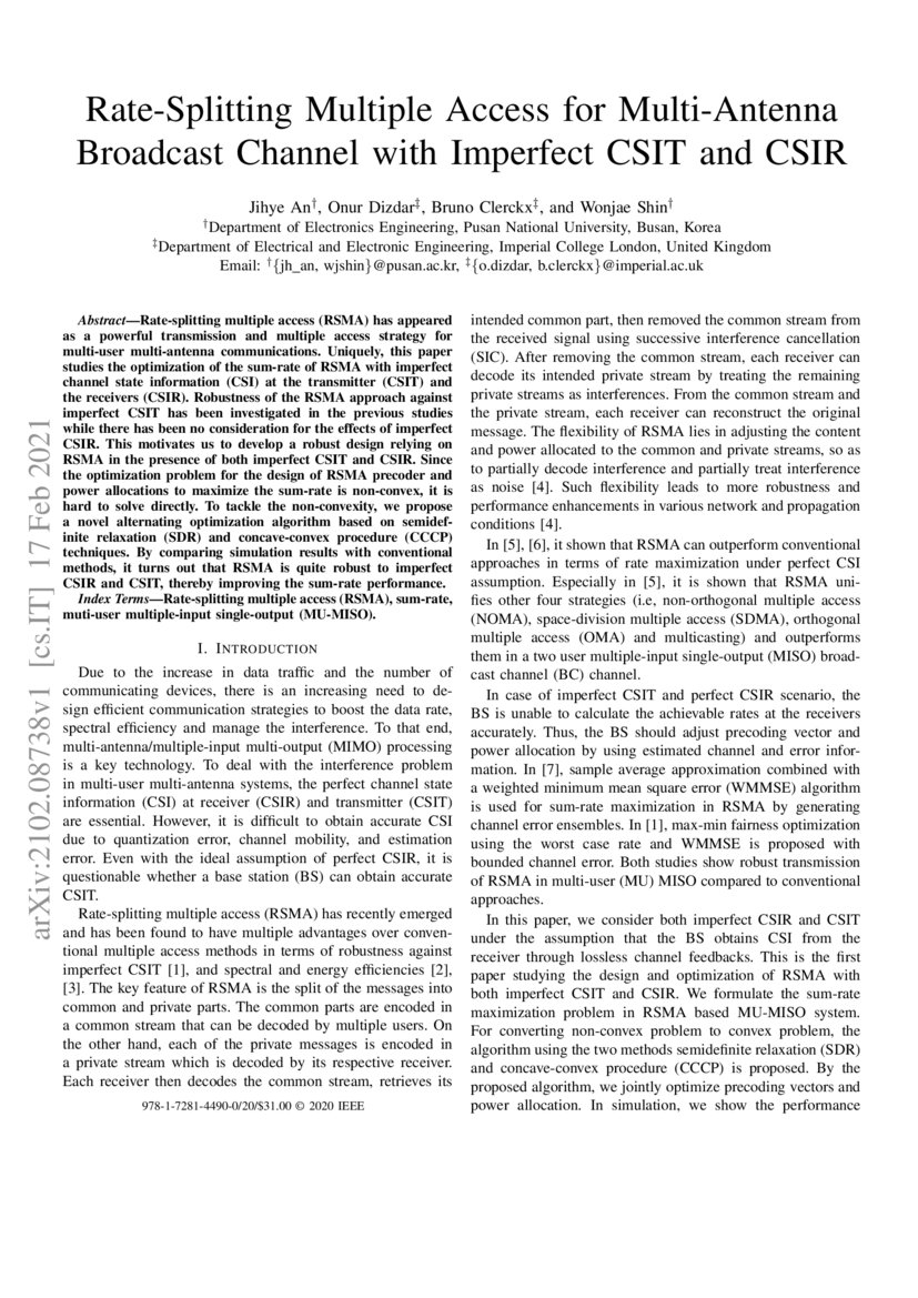 Rate-Splitting Multiple Access for Multi-Antenna Broadcast Channel with Imperfect CSIT and CSIR ...