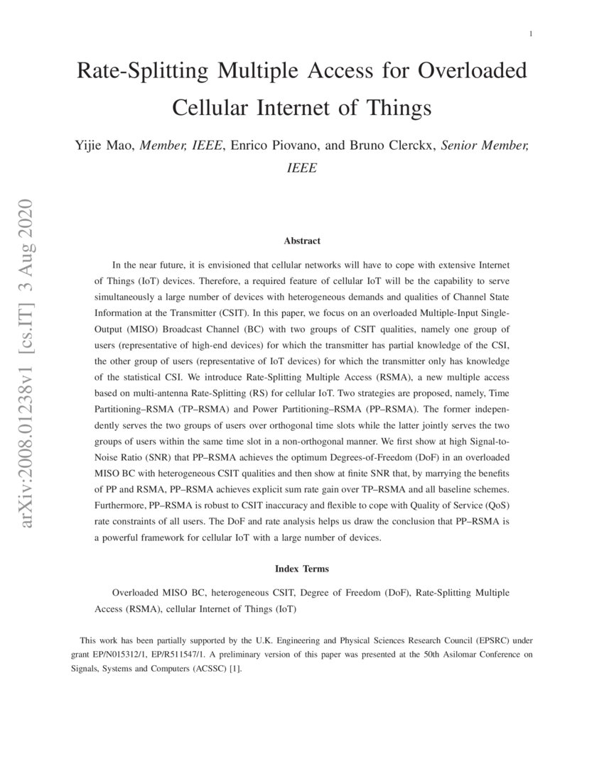 Rate Splitting Multiple Access For Overloaded Cellular Internet Of Things Deepai