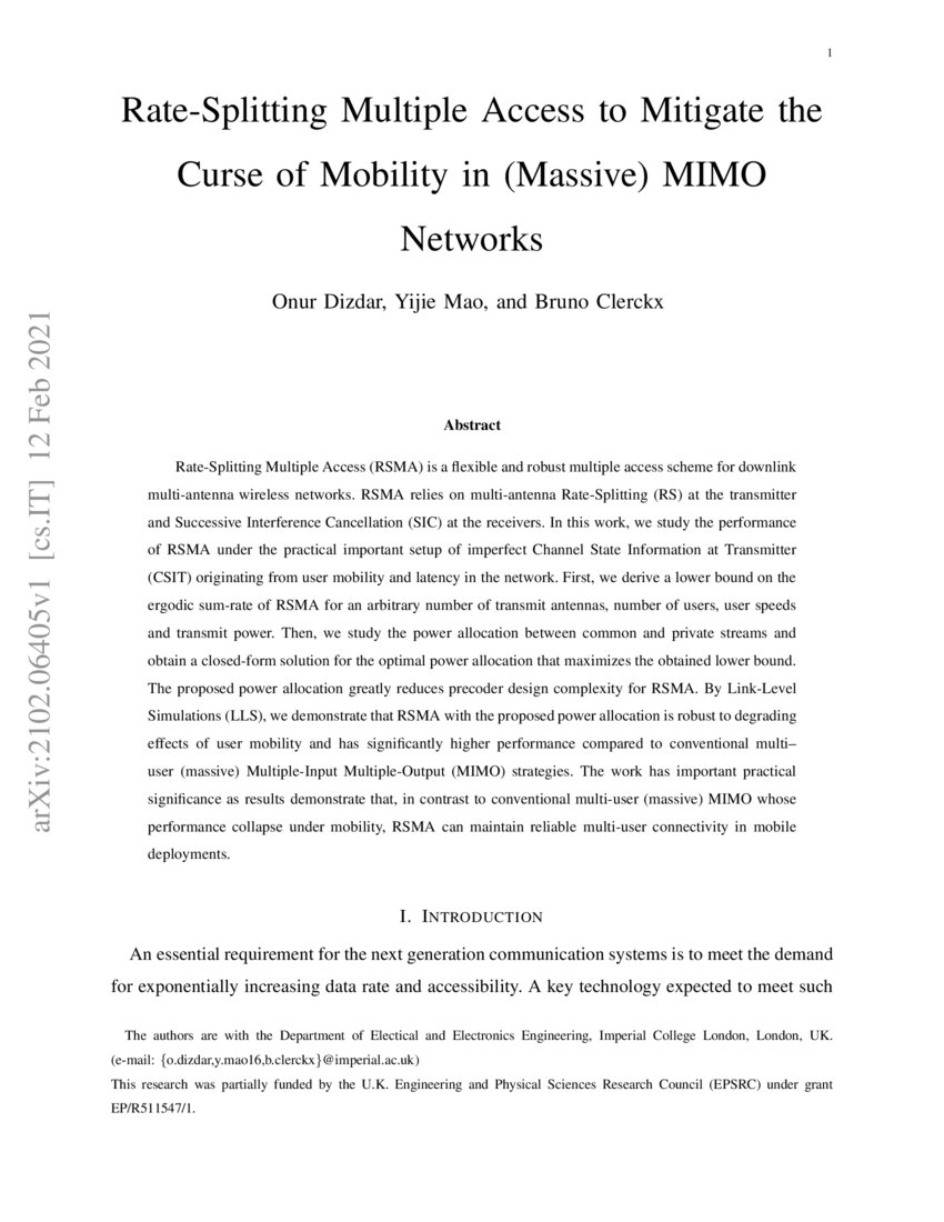 Rate-Splitting Multiple Access to Mitigate the Curse of Mobility in (Massive) MIMO Networks | DeepAI
