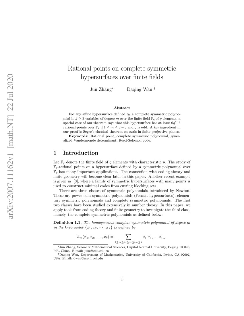 Rational Points On Complete Symmetric Hypersurfaces Over Finite Fields Deepai