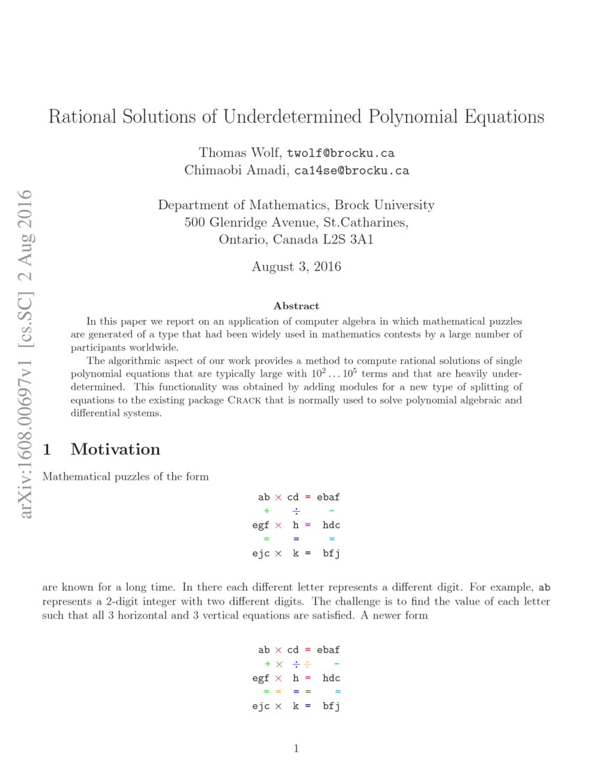Rational Solutions of Underdetermined Polynomial Equations | DeepAI