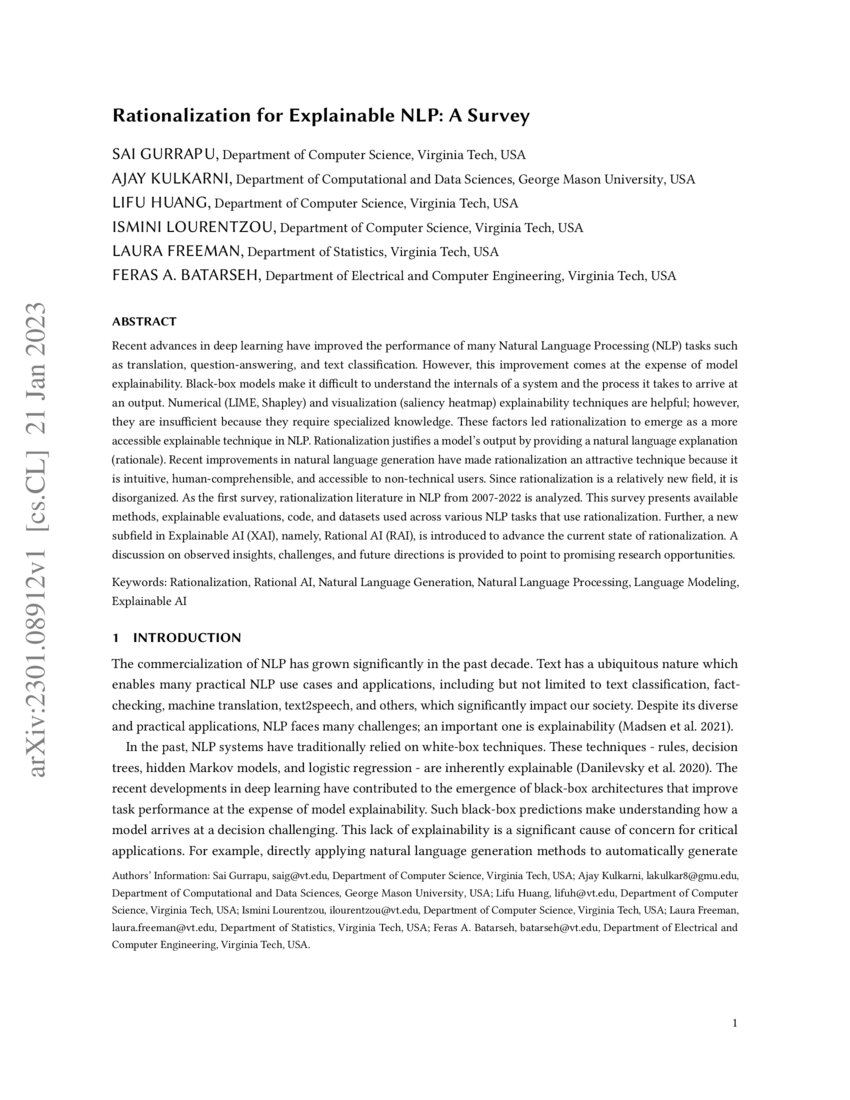 Rationalization for Explainable NLP: A Survey | DeepAI