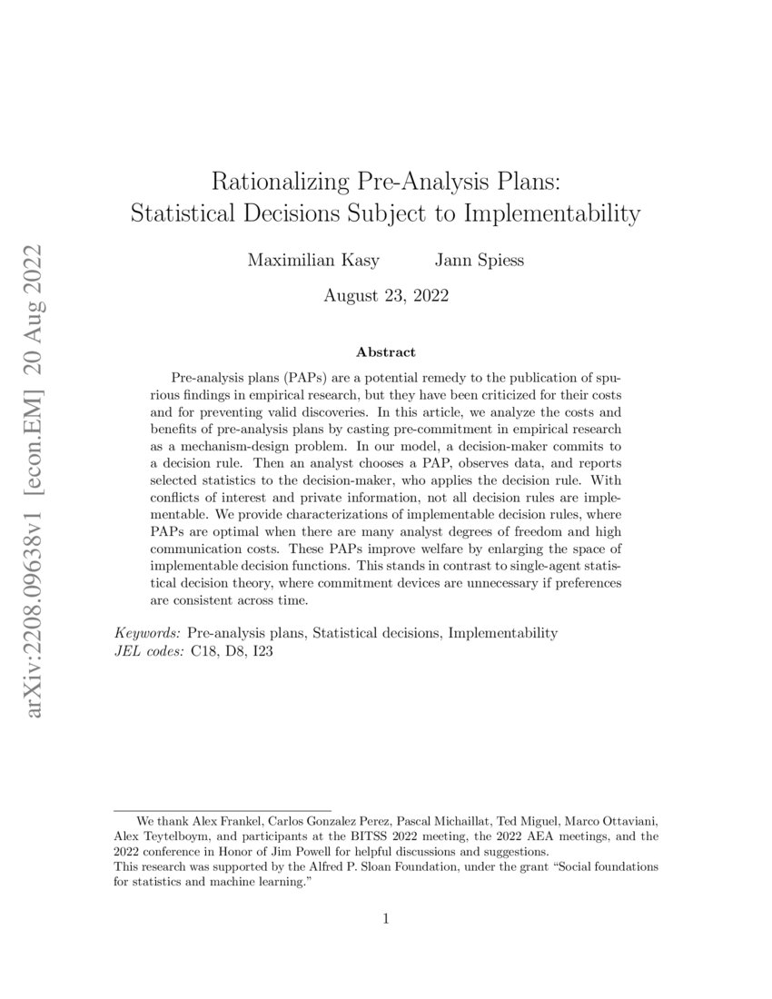 Rationalizing Pre-Analysis Plans: Statistical Decisions Subject to ...