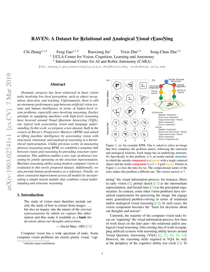 RAVEN: A Dataset for Relational and Analogical Visual rEasoNing | DeepAI