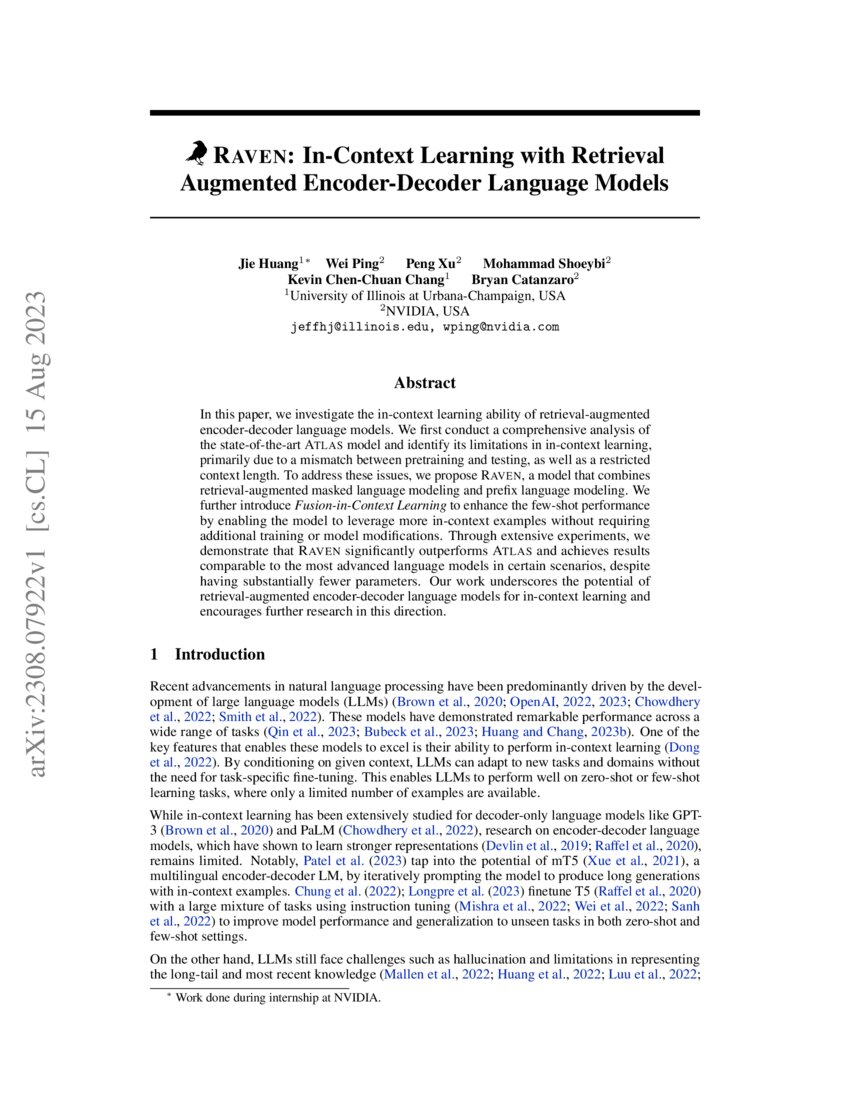 Raven In Context Learning With Retrieval Augmented Encoder Decoder Language Models Deepai