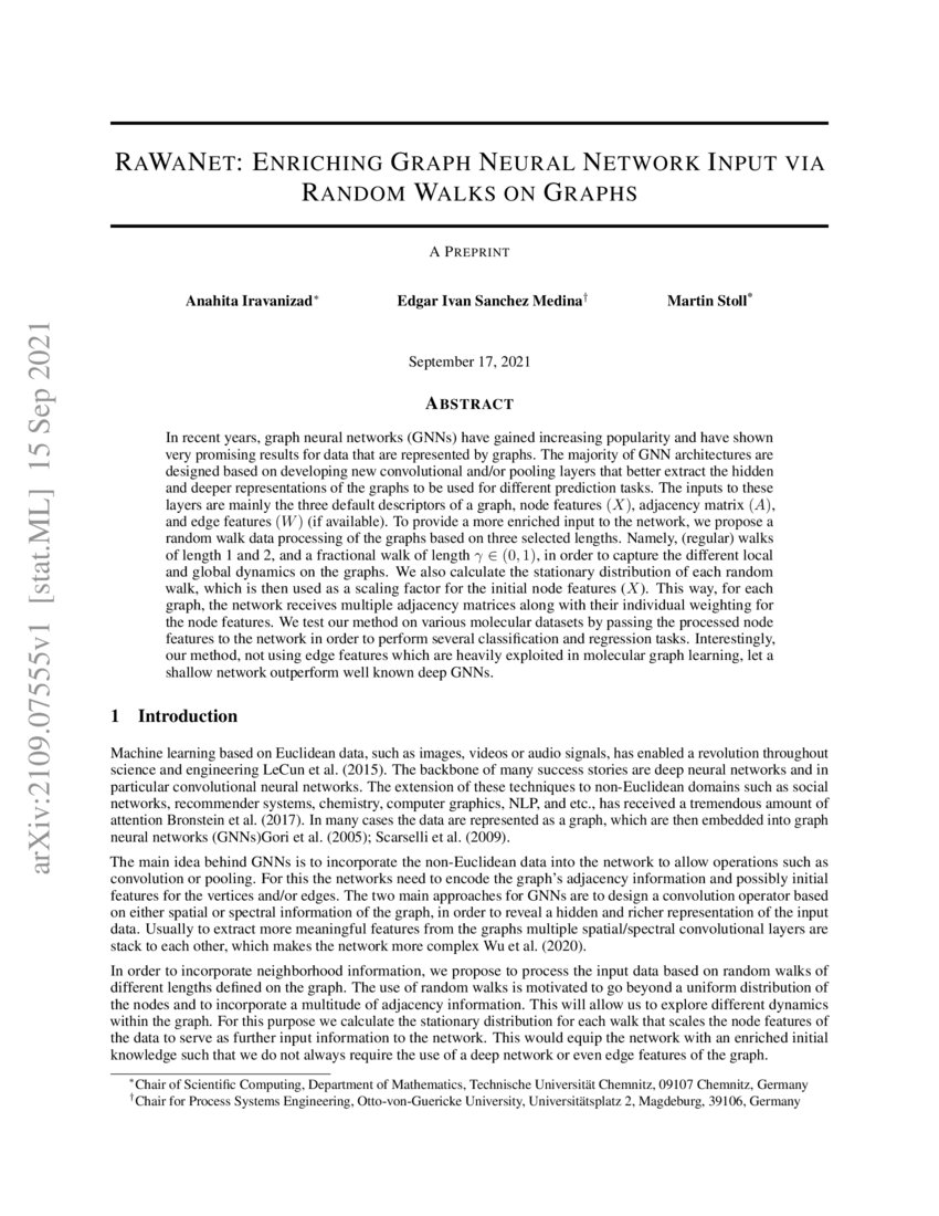 RaWaNet: Enriching Graph Neural Network Input via Random Walks on ...