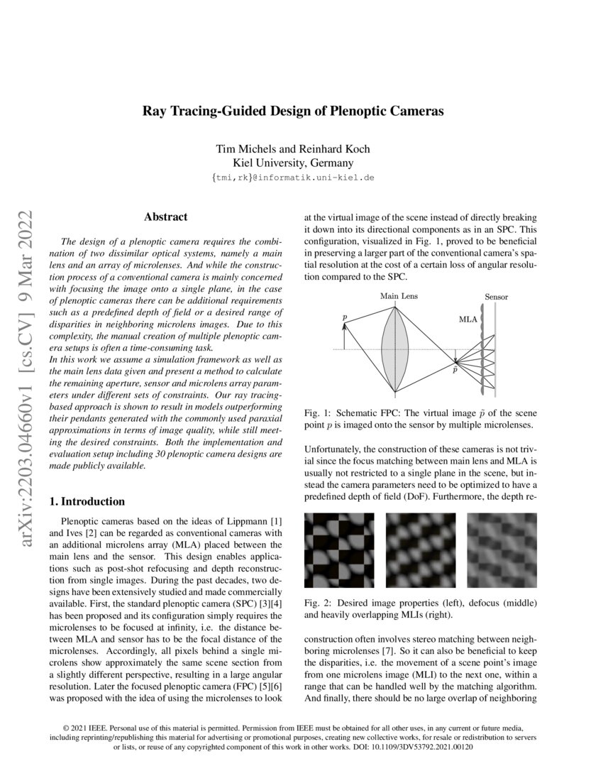 Ray Tracing-Guided Design of Plenoptic Cameras | DeepAI