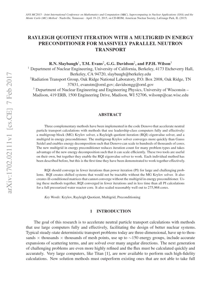 Rayleigh Quotient Iteration with a Multigrid in Energy Preconditioner for Massively Parallel ...