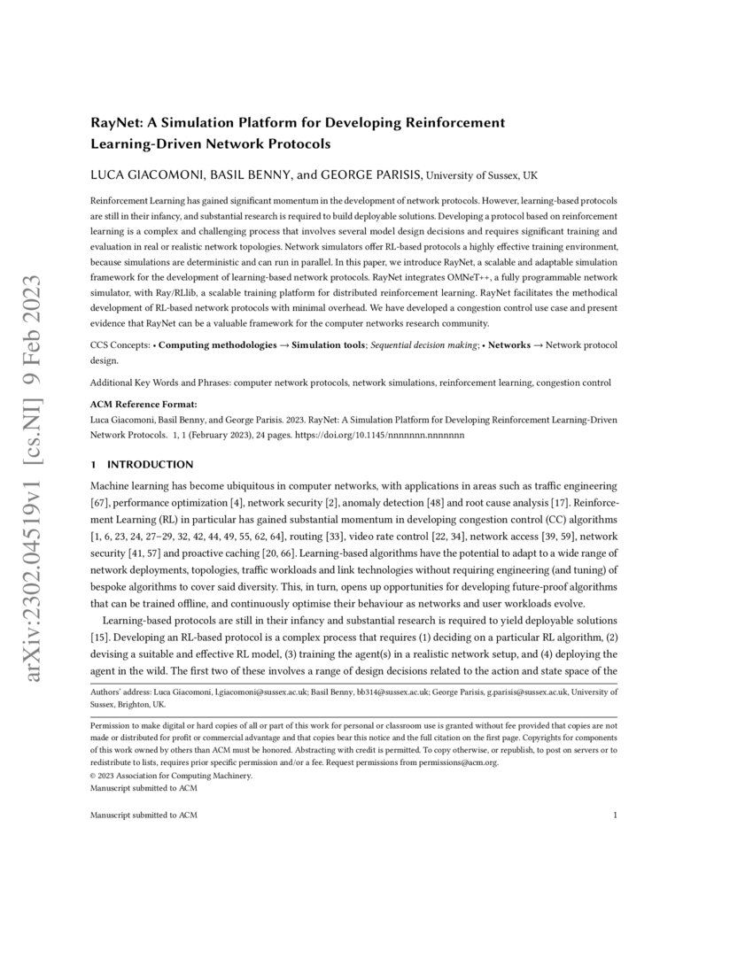 RayNet: A Simulation Platform for Developing Reinforcement Learning-Driven Network Protocols ...