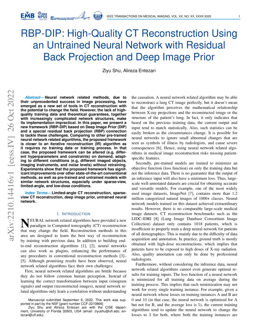 Rbp Dip High Quality Ct Reconstruction Using An Untrained Neural Network With Residual Back