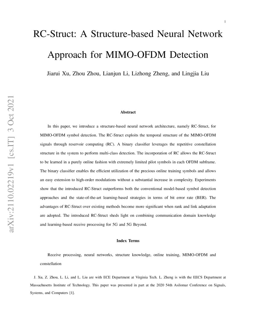 Rc Struct A Structure Based Neural Network Approach For Mimo Ofdm Detection Deepai