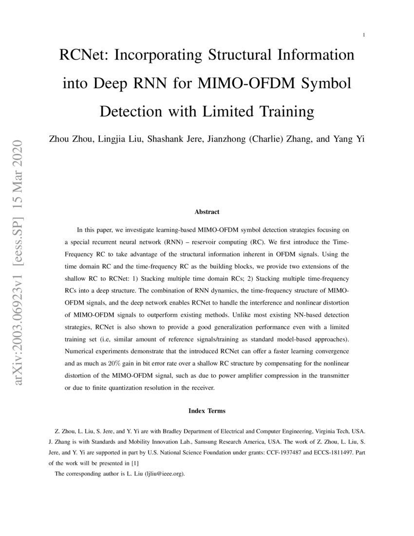 RCNet: Incorporating Structural Information into Deep RNN for MIMO-OFDM Symbol Detection with ...