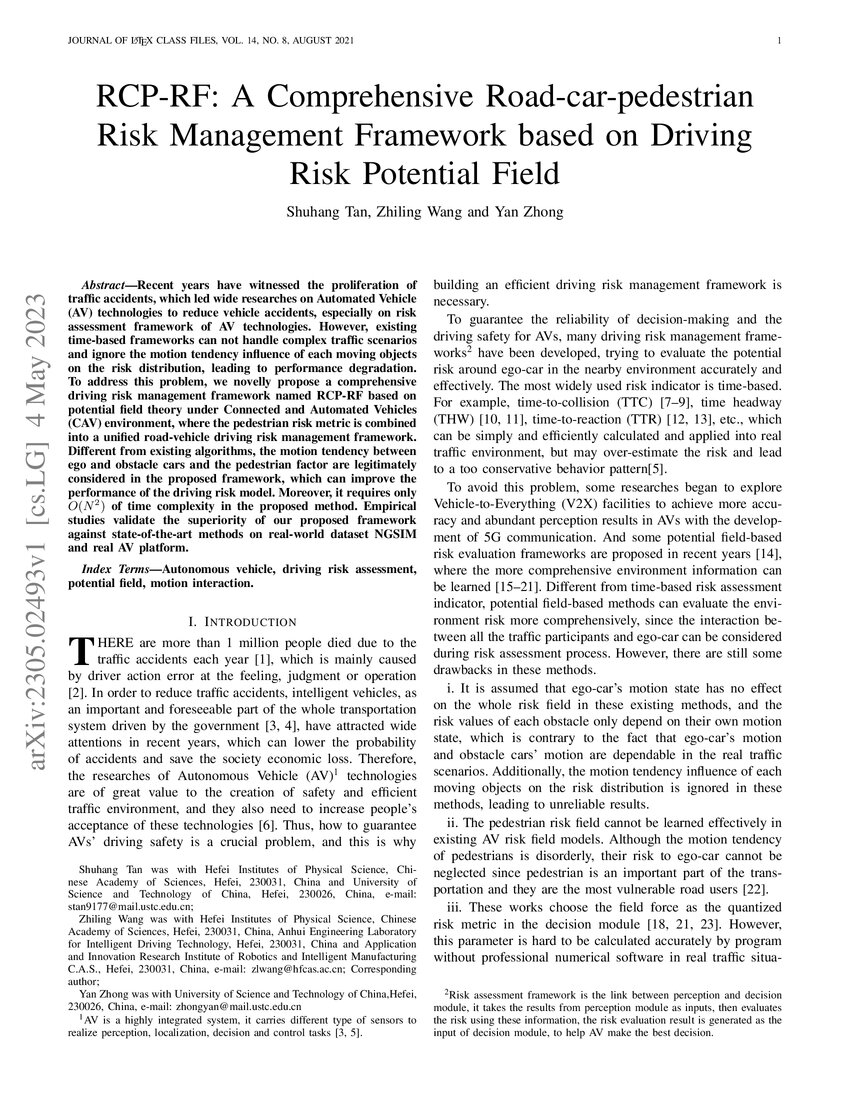 RCP-RF: A Comprehensive Road-car-pedestrian Risk Management Framework ...
